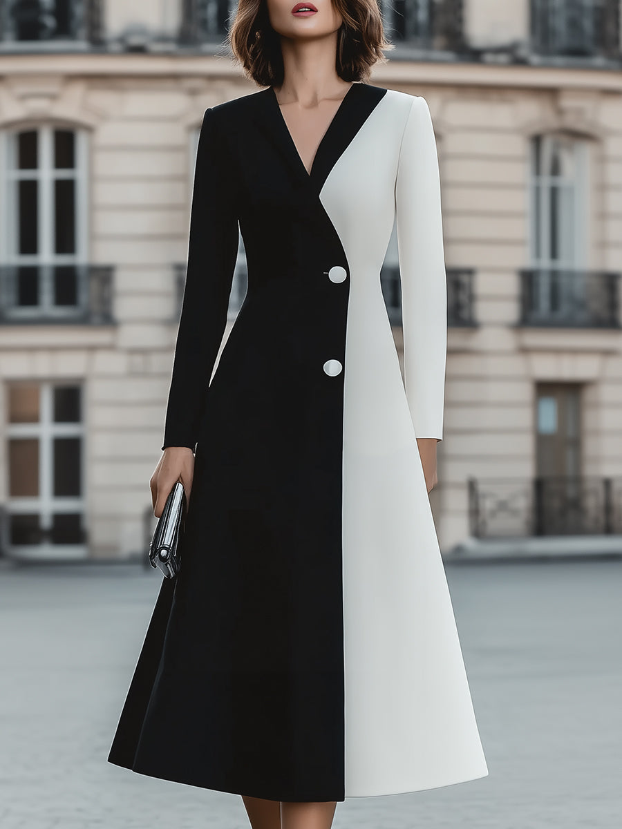 Chic Black - White Contrast Midi Dress – KOCKU