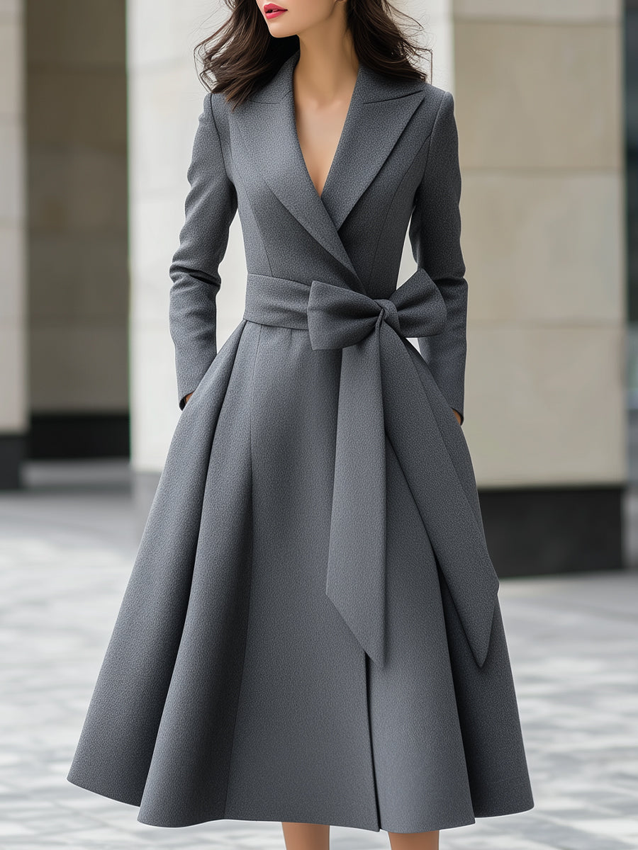 Belted A-line Coat Dress With Bow Belt Detail – KOCKU